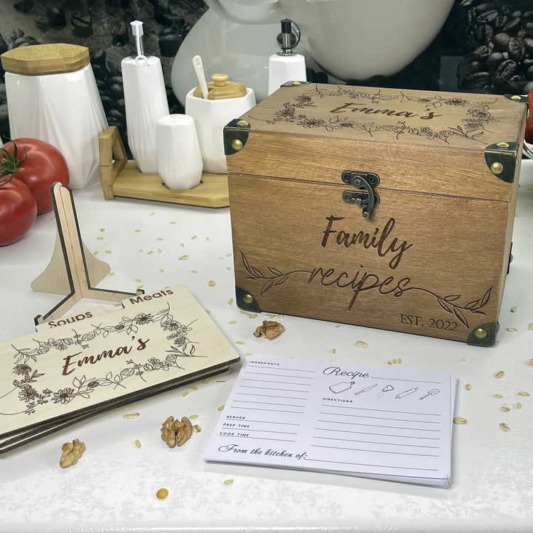 Personalized Recipe Box with Dividers and Cards Love Recipes engraving ...