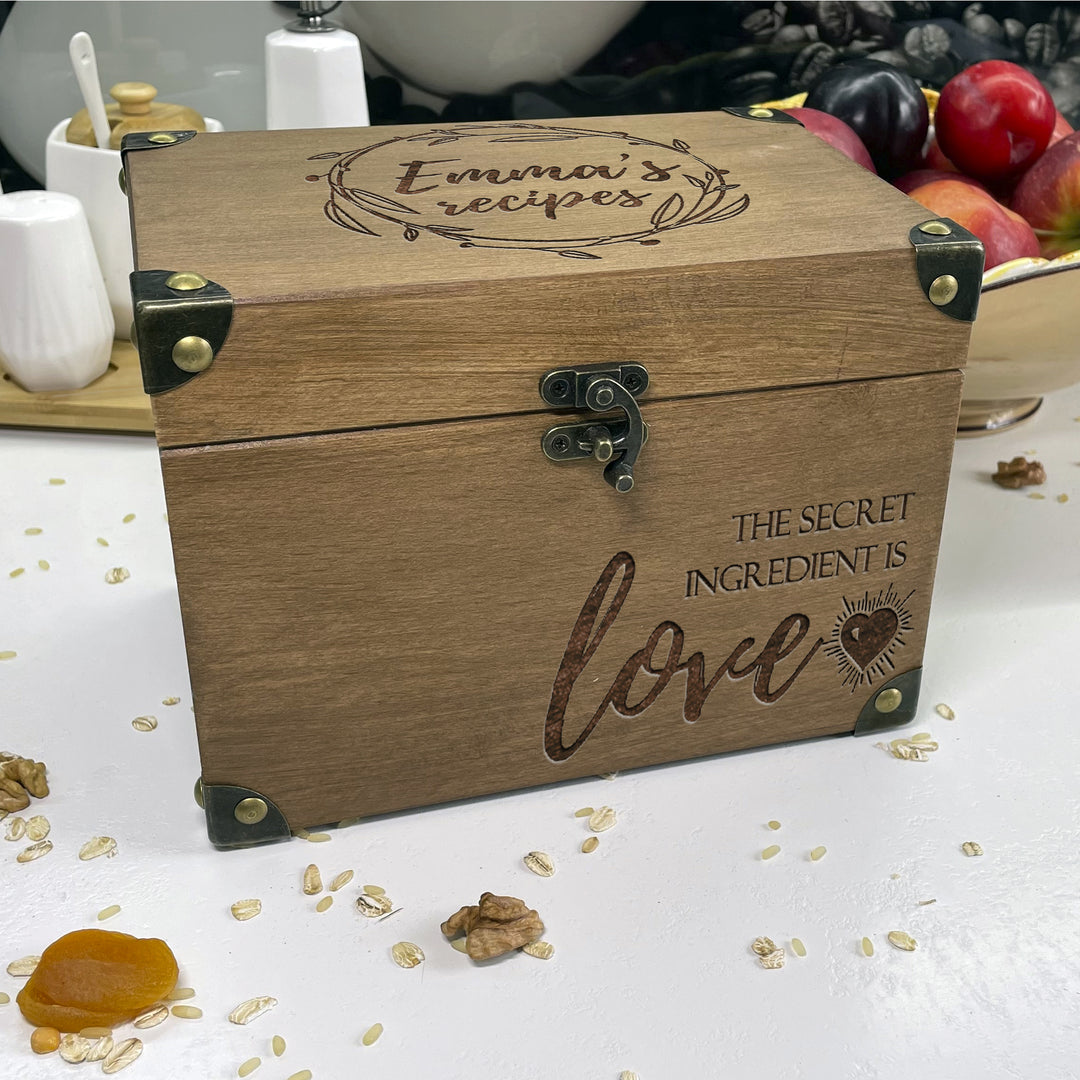 Personalized Recipe Box with Dividers and Cards Love Recipes engraving ...